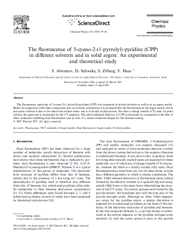 (PDF) The fluorescence of 5-cyano-2-(1-pyrrolyl)-pyridine (CPP) in ...