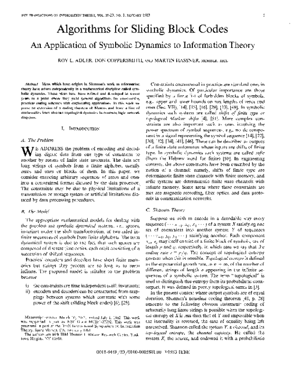 Pdf Algorithms For Sliding Block Codes An Application Of Symbolic