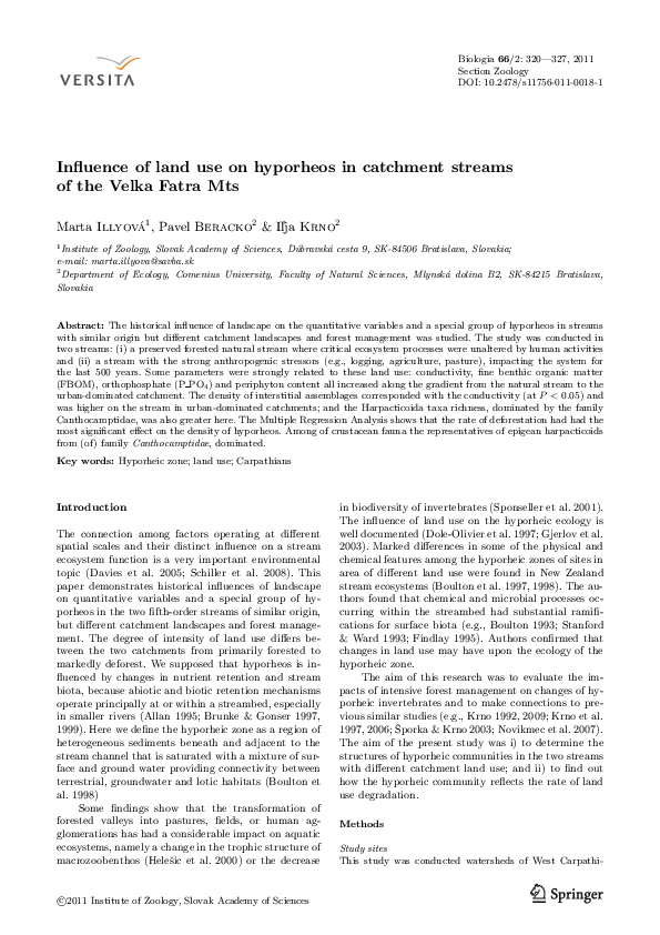 (PDF) Influence of land use on hyporheos in catchment streams of the ...