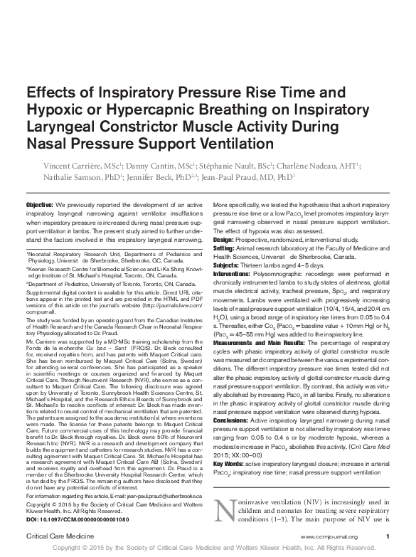 (PDF) Effects of Inspiratory Pressure Rise Time and Hypoxic or ...