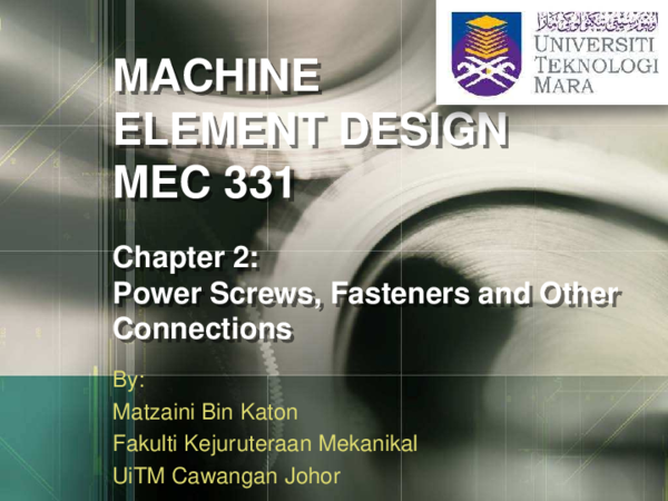 (PDF) Chapter 2: Power Screws, Fasteners and Other Connections MACHINE ...