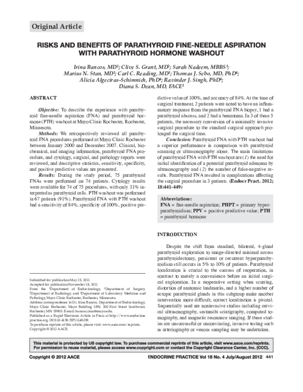 (PDF) Risks and Benefits of Parathyroid Fine-Needle Aspiration with ...
