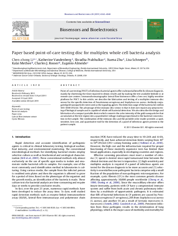 (PDF) Paper based point-of-care testing disc for multiplex whole cell ...