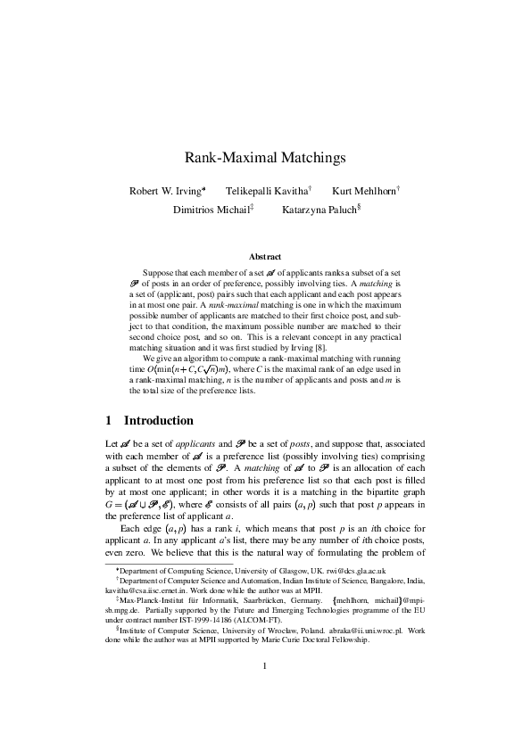 (PDF) Rank-maximal matchings