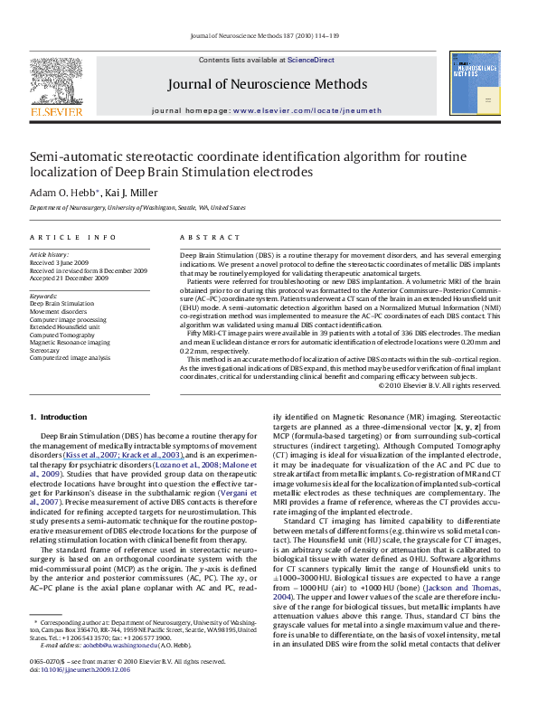 Pdf Semi Automatic Stereotactic Coordinate Identification Algorithm For Routine Localization