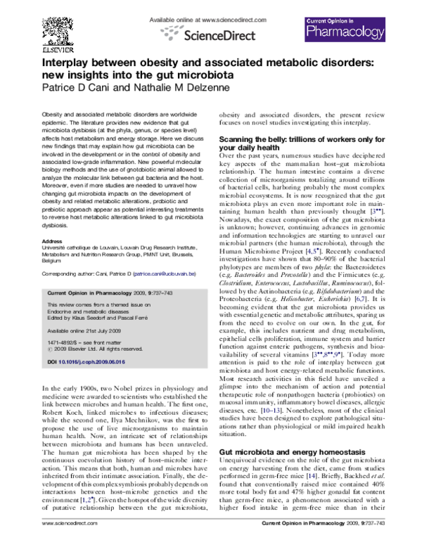(PDF) Interplay between obesity and associated metabolic disorders: new insights into the gut ...