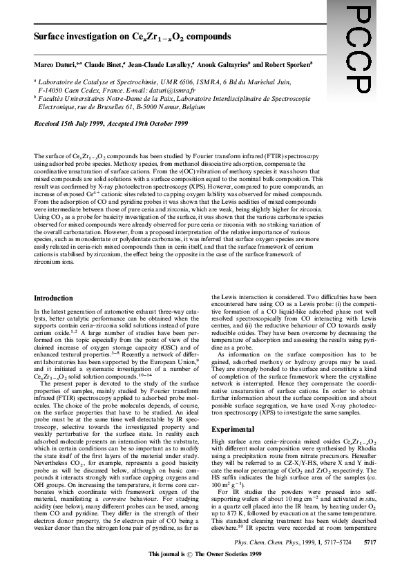 (PDF) Surface investigation on CexZr1-xO2 compounds | Anouk Galtayries ...