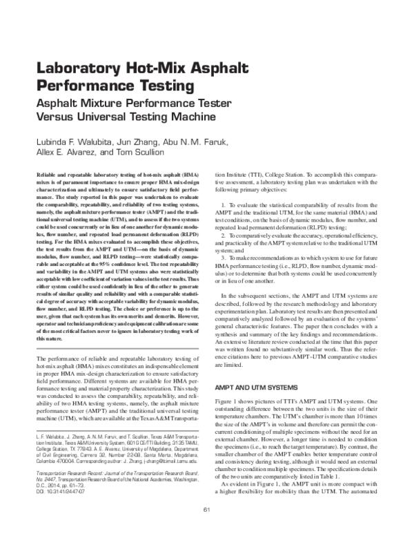 (PDF) Laboratory Hot-Mix Asphalt Performance Testing