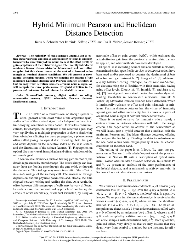 (PDF) Hybrid Minimum Pearson and Euclidean Distance Detection