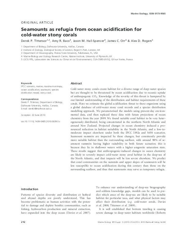 (PDF) Seamounts as refugia from ocean acidification for cold-water ...