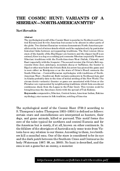 (PDF) Cosmic Hunt: Variants of Siberian-North American Myth