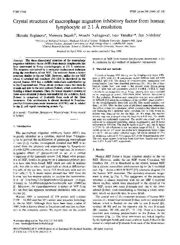 (PDF) Crystal structure of macrophage migration inhibitory factor from ...