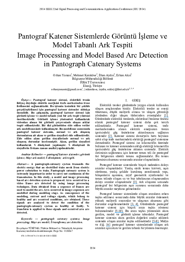 (PDF) Image processing and model based arc detection in pantograph catenary systems