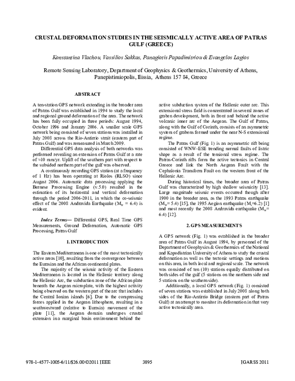 (PDF) Crustal deformation studies in the seismically active area of ... (PDF) Crustal deformation studies in the seismically active area of ...