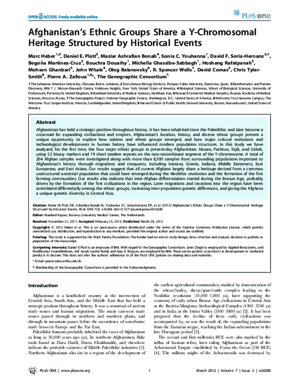 (PDF) Afghanistan's Ethnic Groups Share a Y-Chromosomal Heritage ...