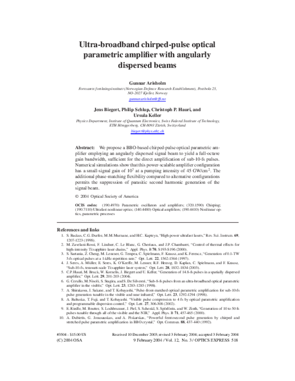 (PDF) Ultra-broadband chirped-pulse optical parametric amplifier with angularly dispersed beams