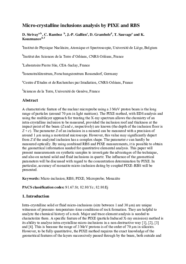 (PDF) Micro-crystalline inclusions analysis by PIXE and RBS