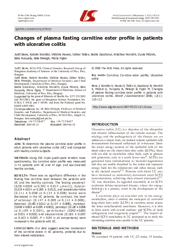 (PDF) Changes of plasma fasting carnitine ester profile in patients ...
