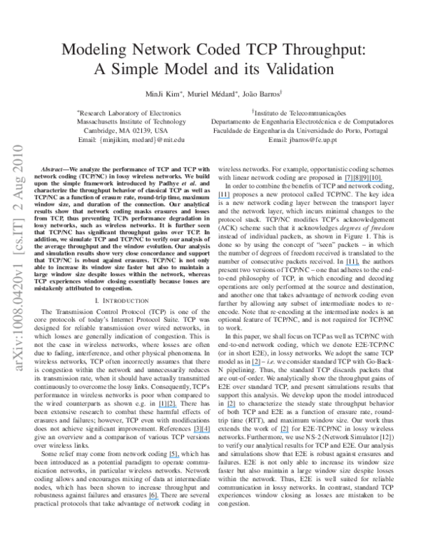 Pdf Modeling Network Coded Tcp Throughput A Simple Model And Its 0424
