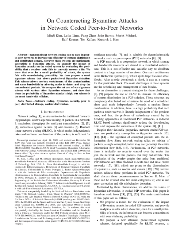 (PDF) On counteracting Byzantine attacks in network coded peer-to-peer networks