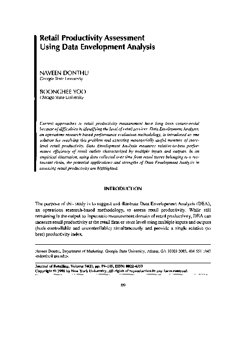 (PDF) Retail productivity assessment using data envelopment analysis