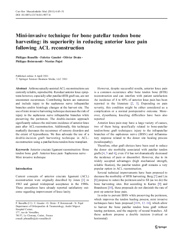 (PDF) Mini-invasive technique for bone patellar tendon bone harvesting: its superiority in ...