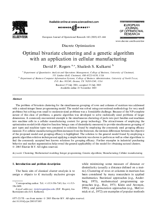 Pdf Optimal Bivariate Clustering And A Genetic Algorithm With An Application In Cellular