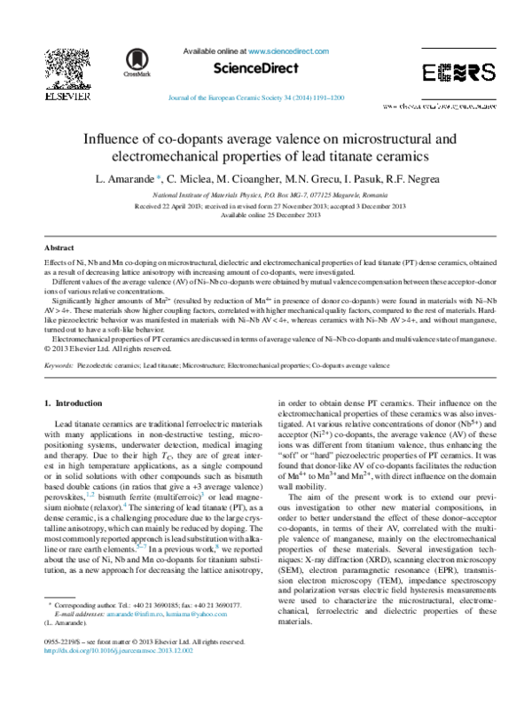 (PDF) Influence of co-dopants average valence on microstructural and electromechanical ...