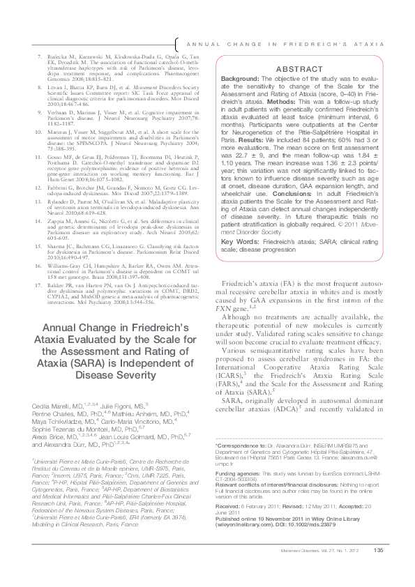 (PDF) Annual change in Friedreich's ataxia evaluated by the Scale for ...