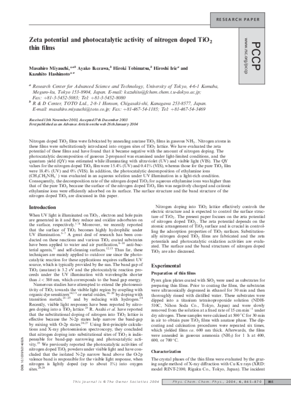 (PDF) Zeta potential and photocatalytic activity of nitrogen doped TiO2 ...