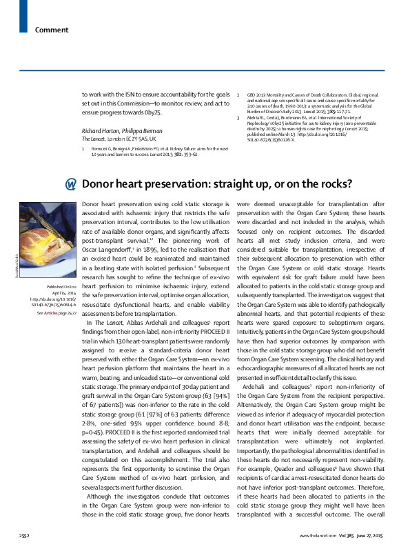 (PDF) Donor heart preservation: straight up, or on the rocks?