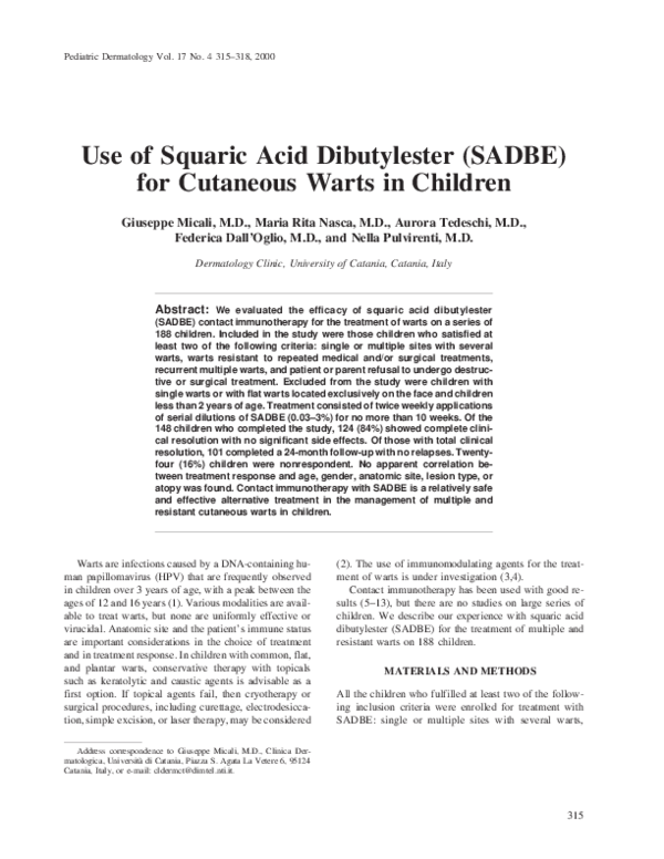 (PDF) Use of Squaric Acid Dibutylester (SADBE) for Cutaneous Warts in ...