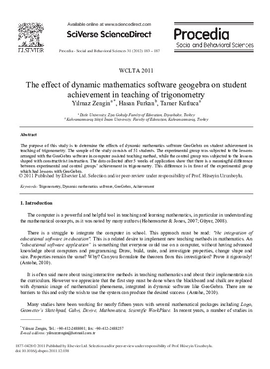 (PDF) The effect of dynamic mathematics software geogebra on student ...