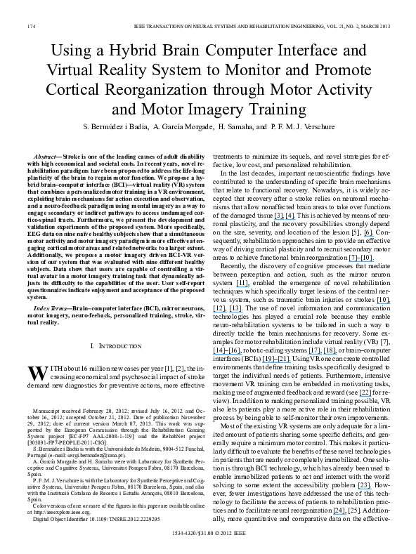 (PDF) Using a Hybrid Brain Computer Interface and Virtual Reality System to Monitor and Promote ...
