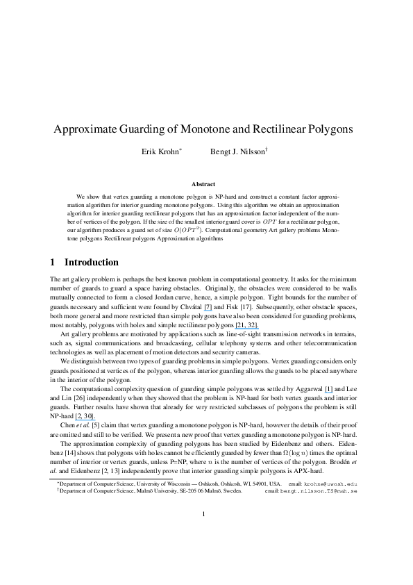(PDF) Approximate Guarding of Monotone and Rectilinear Polygons