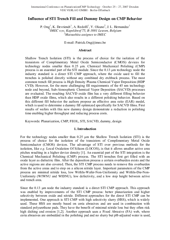 (PDF) Influence of STI Trench Fill and Dummy Design on CMP Behavior ...