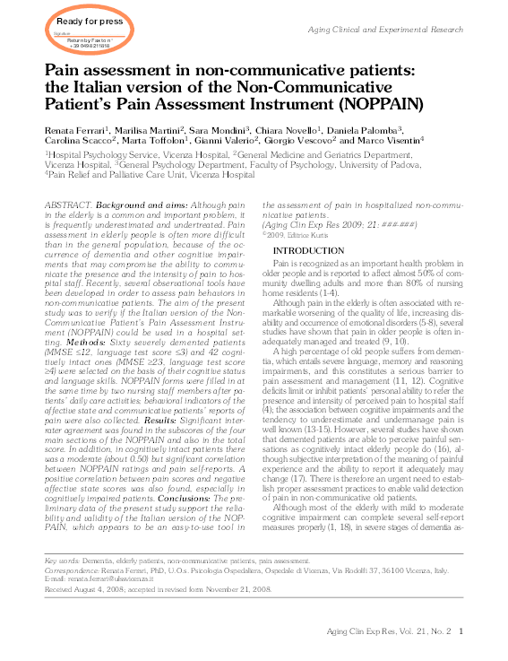 (PDF) Pain assessment in non-communicative patients: the Italian ...