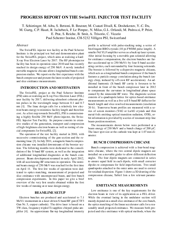 (PDF) Progress Report on the SwissFEL Injector Test Facility | Frederic ...