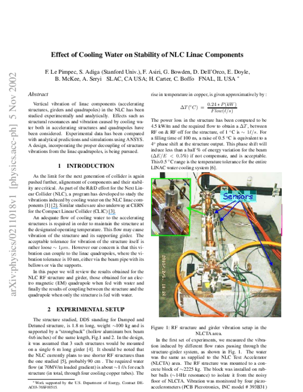 (PDF) Effect of Cooling Water on Stability of NLC Linac Components