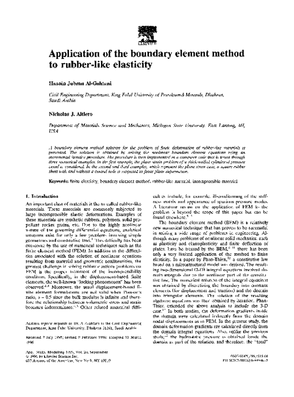 (PDF) Application of the boundary element method to rubber-like elasticity