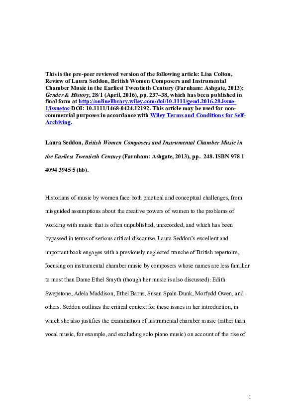 (PDF) Review of Laura Seddon, British Women Composers and Instrumental ...