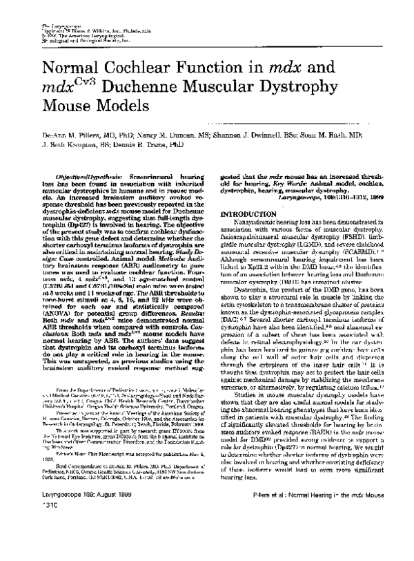 (PDF) Normal Cochlear Function in mdx and mdx Cv3 Duchenne Muscular ...