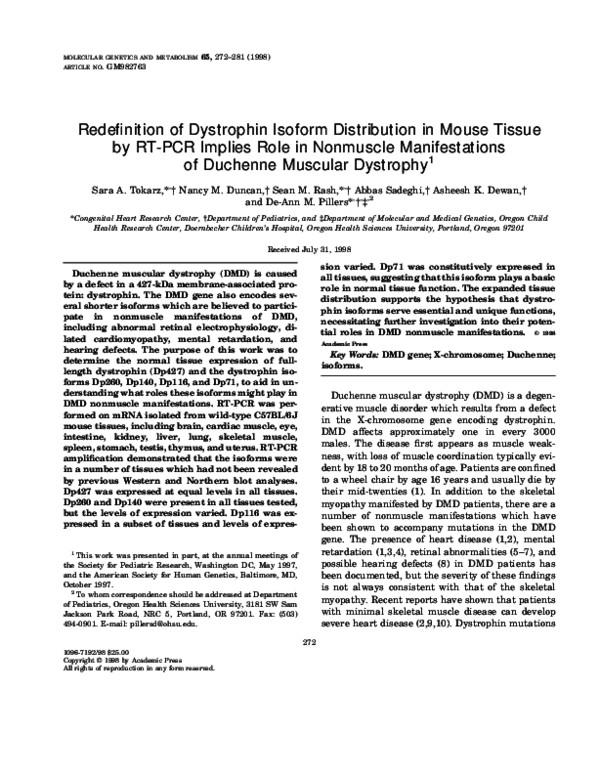 (PDF) Redefinition of Dystrophin Isoform Distribution in Mouse Tissue ...