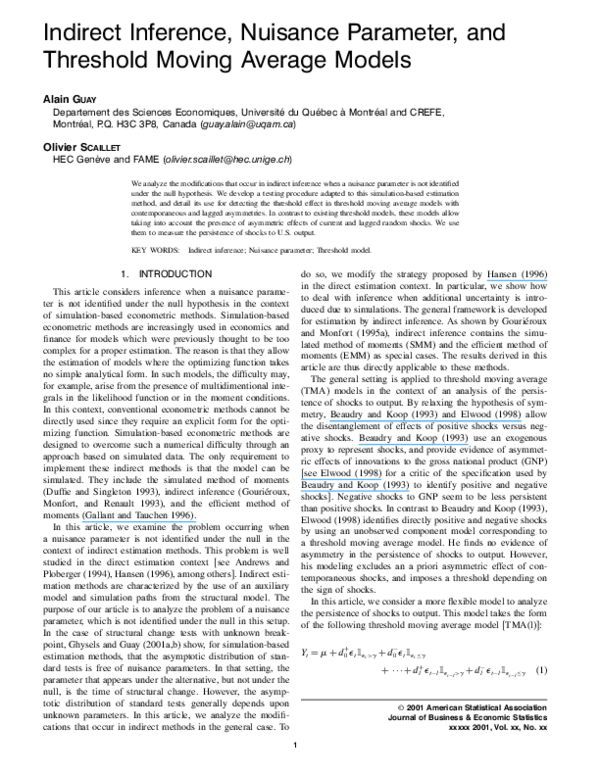 (PDF) Indirect Inference, Nuisance Parameter, and Threshold Moving Average Models