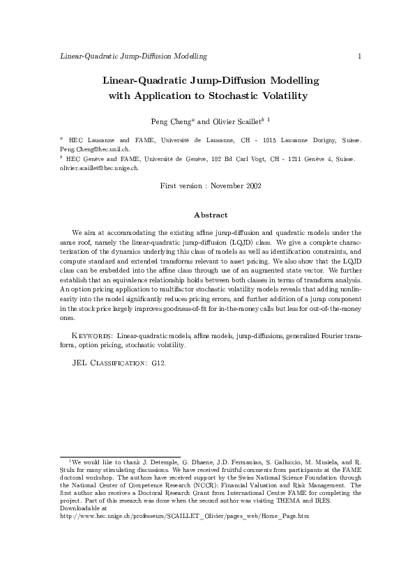 (PDF) Linear-Quadratic Jump-Diffusion Modelling with Application to Stochastic Volatility
