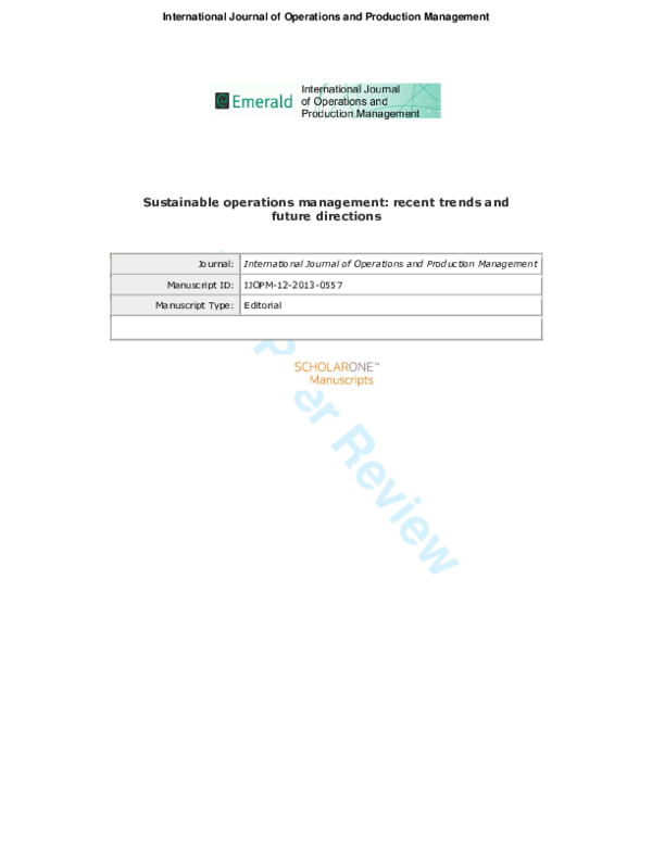 (PDF) Sustainable operations management: recent trends and future ...