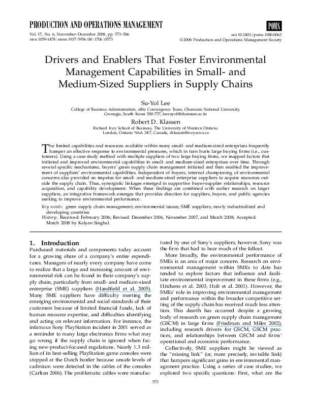 (PDF) Drivers and Enablers That Foster Environmental Management ...