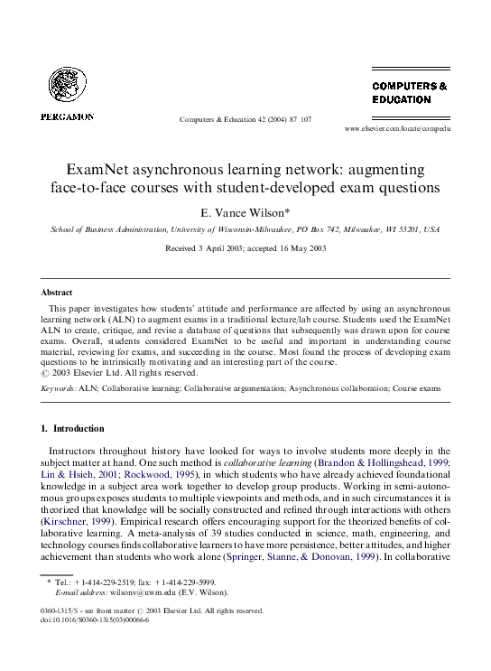 (PDF) ExamNet asynchronous learning network: augmenting face-to-face ...