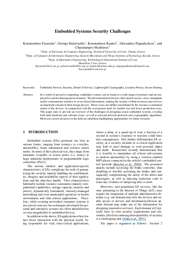 (PDF) Embedded Systems Security Challenges