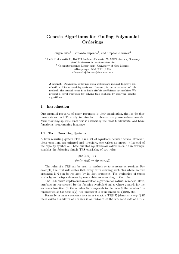 (PDF) Genetic Algorithms for Finding Polynomial Orderings